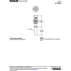 Kohler 7129-A-CP Lavatory drain with overflow, Polished Chrome, 1.25