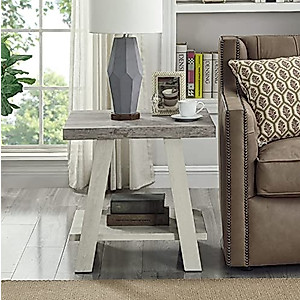 Roundhill Furniture Athens Contemporary Two-Tone Wood Shelf End Table, Weathered Gray and Beige
