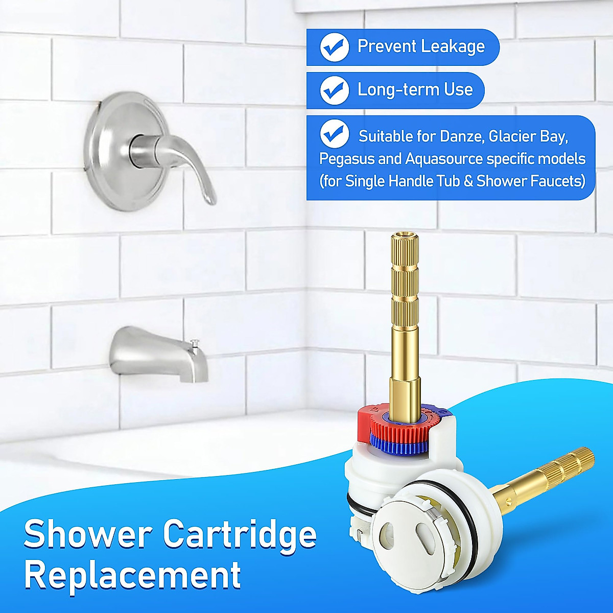 Dreyoo Round Stem Washerless Cartridge Compatible with Danze DA603567, Shower Cartridge Compatible with Glacier Bay and Pegasus Single Handle Tub/Shower Faucets with Temperature Limit Stops