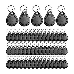 JOJOCY 50 PCS ID 125KHz RFID Writable Rewritable T5577 Key Fob Tag for RFID Writer (Black)