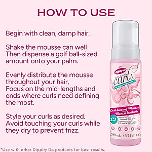 Dippity Do Girls with Curls Curl Enhancing Mousse - Lightweight 3-in-1 Defining Mousse for Curly and Wavy Hair - Hibiscus and Olive Oil for Frizz Free and Bouncy Curls - 200 mL/6.7 fl oz