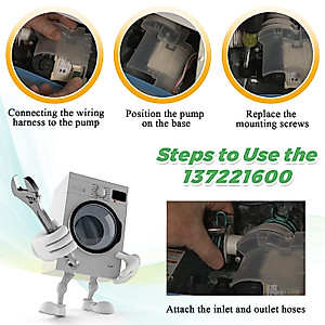 137221600 134051200 Washer Drain Pump by Techecook (365-DAYS WARRANTY) - Replacement for Kenmore Frigidaire Washing Machine - Replacement Part 137108100, 137151800, AP5684706, 134740500, PS7783938