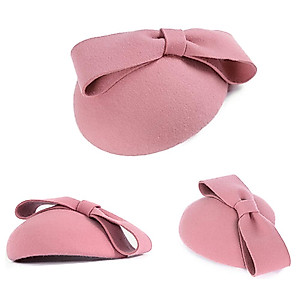 F FADVES Wool Felt Fascinator Winter Women Pillbox Hat Bowknot Fedoras Blue