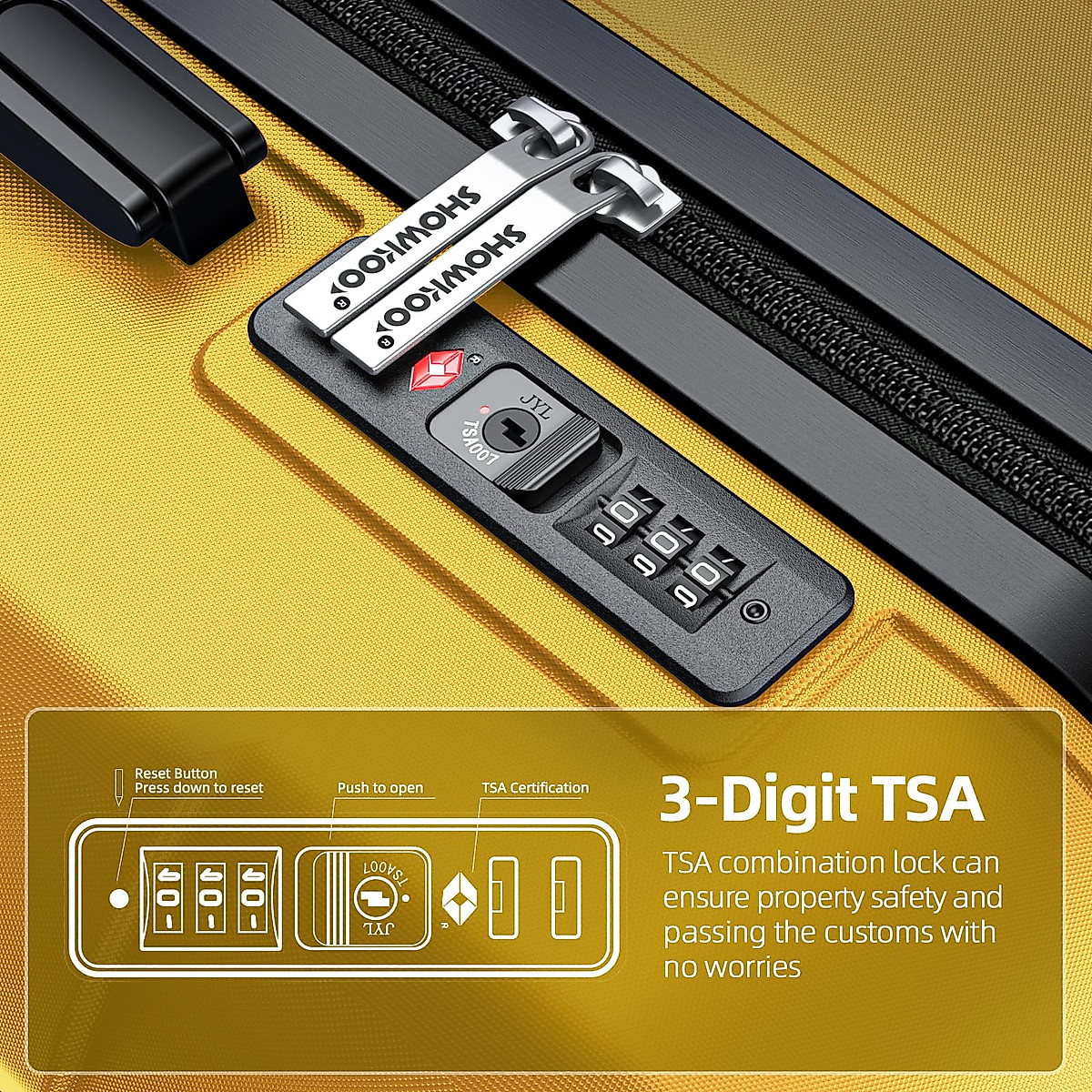 SHOWKOO Luggage Sets Expandable PC+ABS Durable Suitcase Sets Double Wheels TSA Lock Yellow 3pcs