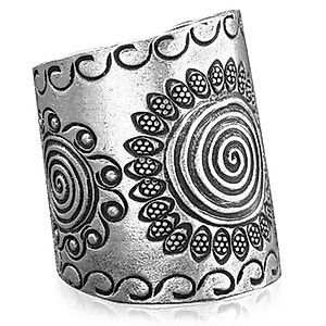 SWBRJ Sun Flower Pattern Boho Statement Band Ring for Women,Big Retro Vintage S925 Sterling Silver National Style Chunky Ring,Large Thumb Index Finger Sun Ring Boho Jewelry (Ring_Sun, 9)