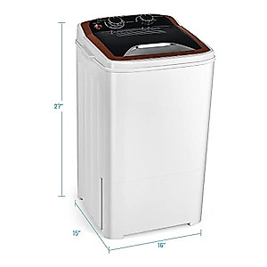 Tiktun Portable XPB40-1218A Mini Single Tub Machine w/Wash and Spin Cycle,11lbs Capacity for Camping,Apartments,Dorms,RV, Black and Brown