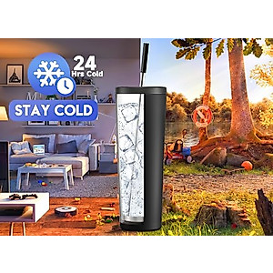 Meoky 30 oz Insulated Tumbler with Lid and Straw, Stainless Steel Vacuum Insulated Tumbler, Keeps Cold for 24 Hours, 100% Leak Proof, Fits in Car Cup Holder (Night)