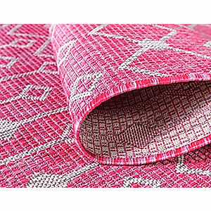 Unique Loom Outdoor Trellis Collection Area Rug - Tribal Trellis (4' 1" x 6' 1" Rectangle, Fuschia/ Gray)