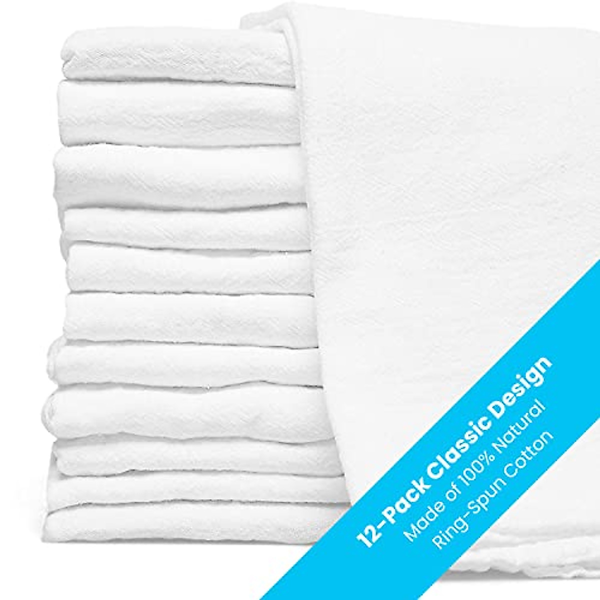 Zeppoli Flour Sack Towels -12-Pack - 28" x 28" 100% Cotton Linen Kitchen Towels - Absorbent Flour Sack Dish Towels - White Tea Towels for Kitchen - Ring Spun Cotton White Dish Drying Towels