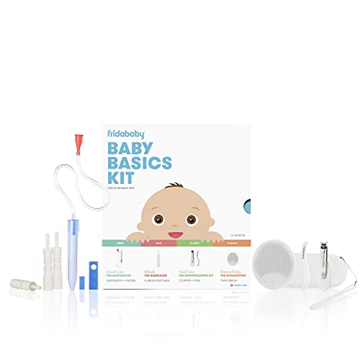 Baby Basics Kit by FridaBaby |Includes NoseFrida, NailFrida, Windi, DermaFrida + Silicone Carry Case