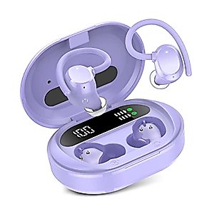 Wireless Earbuds, 2023 New Ultralight Sport Bluetooth 5.3 Headphones In Ear with LED Display, Built-in Mic Earphones, IPX7 Waterproof Wireless Headphones with Earhooks for Gym Workout (Purple)