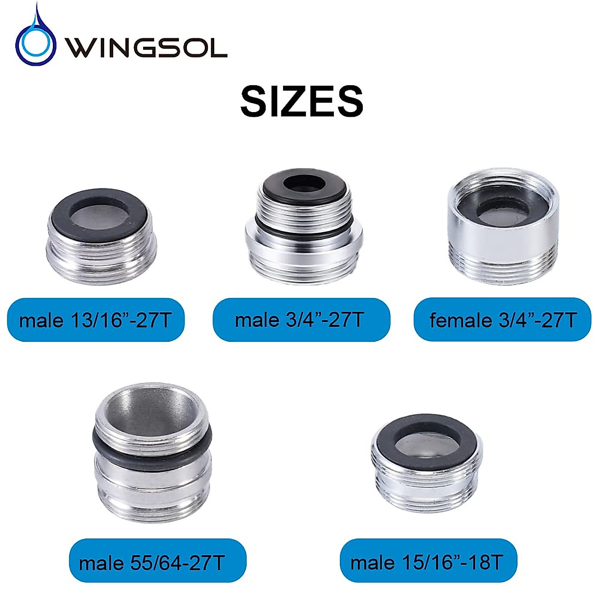 𝗪𝗜𝗡𝗚𝗦𝗢𝗟 Faucet Adapter Kits lead-free chrome-plated Brass for Kitchen Bathroom Faucet Male Female Faucet Mount Filter Garden Hose Bathtub Aerator Diverter Water Filter Accessories 5PCS