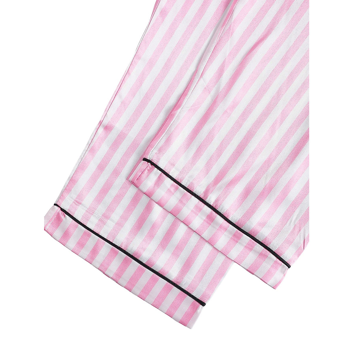 LYANER Women's Pajamas Set 7pcs Silk Satin Sleepwear Loungewear Cami Shirt Pj Set Striped Pink Medium