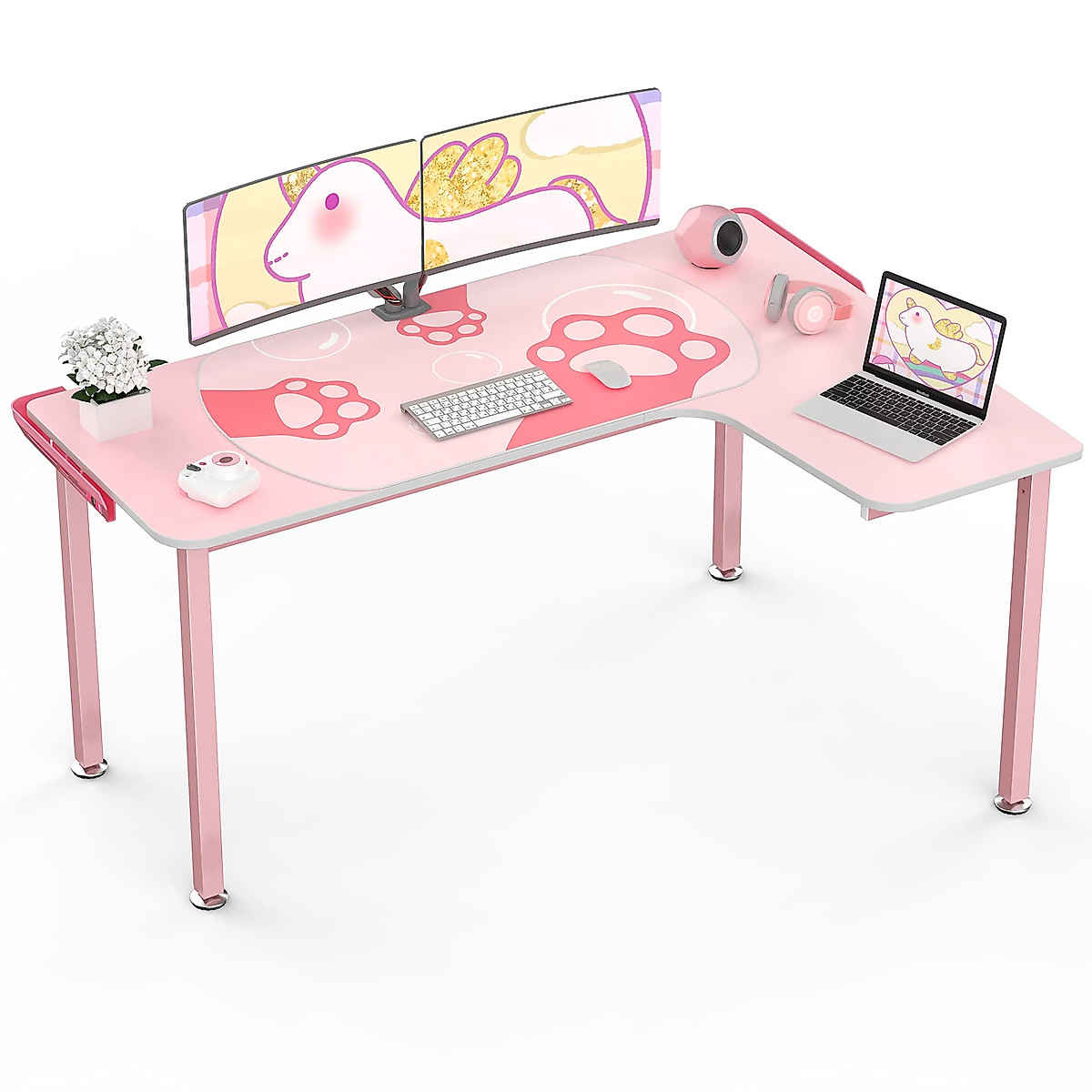 Eureka Ergonomic 61 inch L Shaped Desk, Pink Computer Gaming Desk Office Corner Desk for Home Office Study Writing Table with Mouse Pad, Easy Assembly (Right Side)