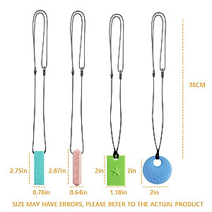 Sensory Chew Necklaces for Kids - 4 Pack Silicone Chewy Necklaces for ADHD, Autism, Biting and Oral Motor Needs