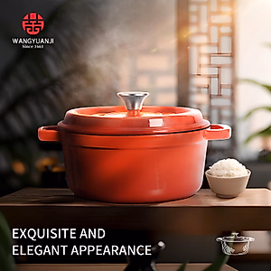 WANGYUANJI Enameled Dutch Oven Pot with Lid,3.2 Quarts Enamel Cast Iron Cookware Pot,Heavy-Duty Casserole with Dual Handle,Round Dutch Ovens for Braising and Bread Baking,Red