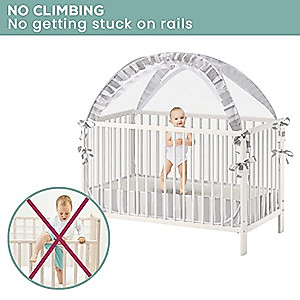 Baby Crib Tent Safety net, Crib Tent to Keep Baby from Climbing Out with 4.2 x 2.3 Inches Inner Space, Strong Frame & Soft Breathable Mesh, Crib cat Protector, Self-Locking Zippers, Canopy for Crib