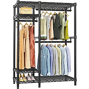 VIPEK V2S Garment Rack Heavy Duty Commercial Grade Clothes Rack, 4 Tiers Adjustable Wire Shelving Clothing Racks with 3 Hanging Rods, Freestanding Closet Metal Wardrobe Closet, Max Load 650LBS, Black