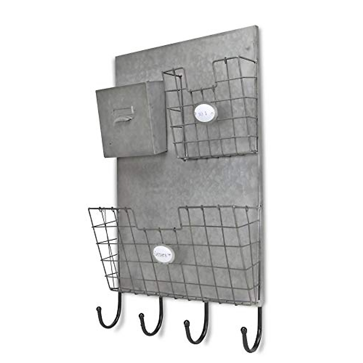 Contemporary Home Living 32.5" Silver Wall Organizer with Storage Slots and Bottom Hooks