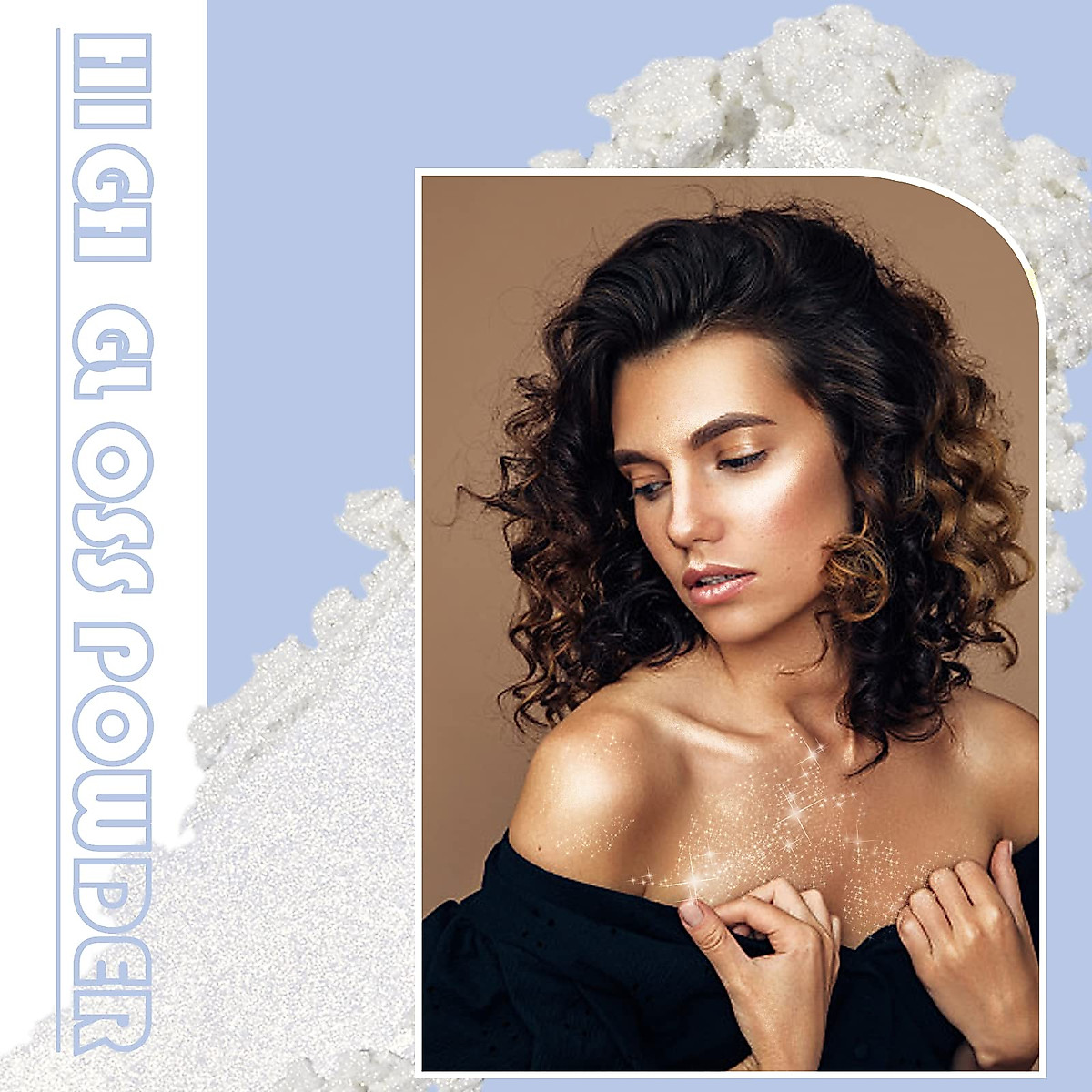 NewBang Highlighter Powder Stick Makeup,Body Shimmer Patting Powder Glitter High Gloss Sparkle Loose Powder Brighten Face Body Lips Eyes Glow Cosmetic-White Moonbeam