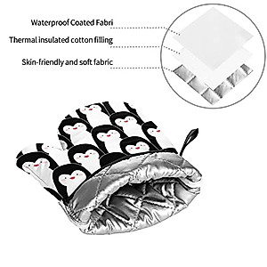 Cartoon Penguin 4pcs Oven Mitts and Pot Holders Sets Kitchen High Heat Resistant Non Slip Oven Glove for Cooking BBQ Baking Grilling