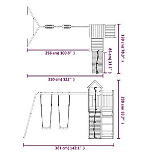 Loibinfen Outdoor Playset Solid Wood Pine, Garden Play Set with 1 Play Tower, 1 Climbing Wall, 1 Double Swing Set, Modern Outdoor Backyard Children's Climbing Wood Playground Playset,-4546