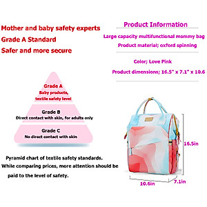 BIGBIGRIVER Diaper Bag Backpack Mom Multifunction Baby Bag Newborn Registry Baby Shower Gifts Essentials Items Diaper Bags Safety Fashion Love Pink