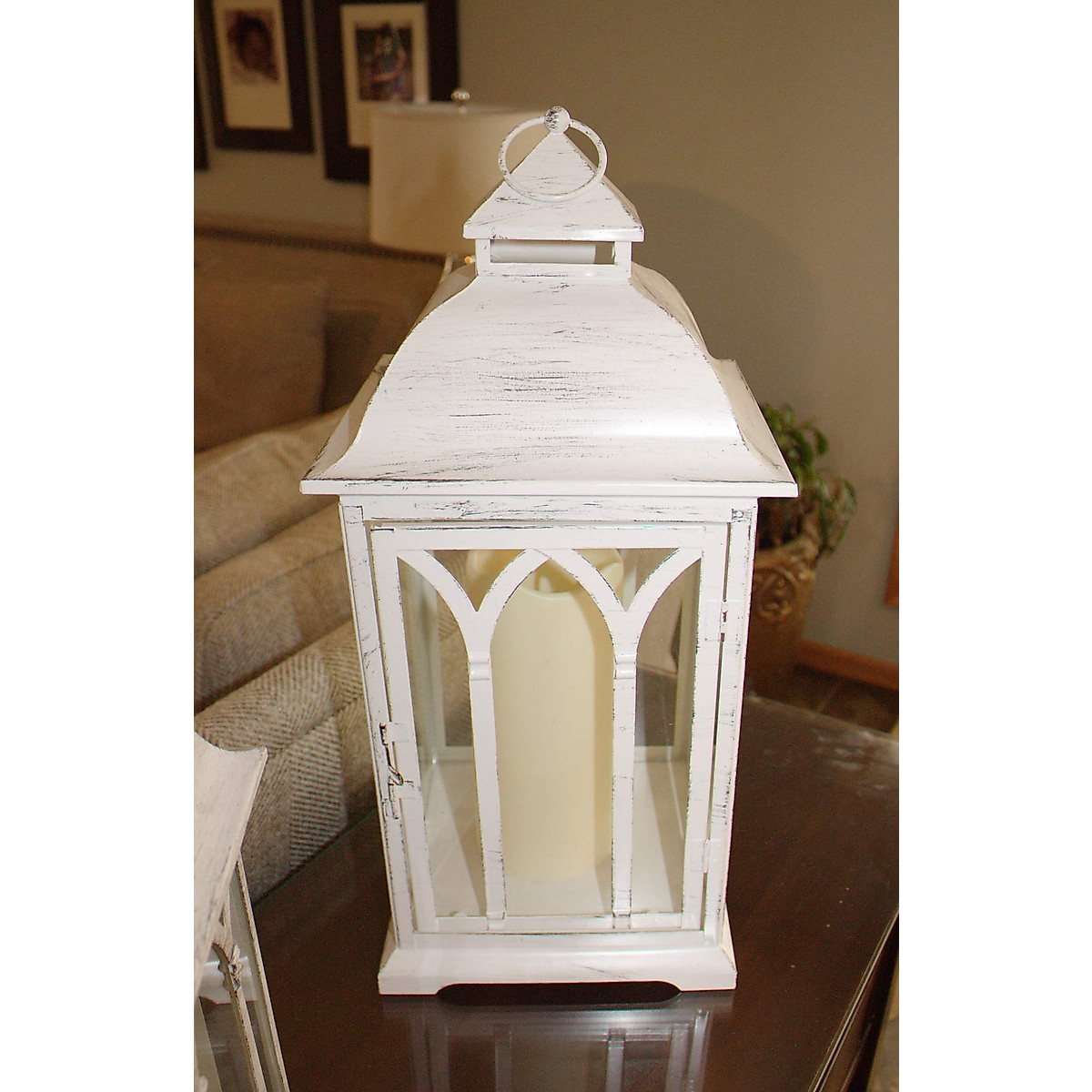 Pebble Lane Living, Lombard Metal Lantern Set of 3, Outdoor-Friendly, 11" H, 15" H, 20.5" H, White