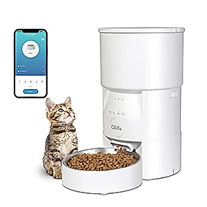 QLIFE Automatic Cat Dog Feeder: Dry Food Dispenser for Dog, Auto Pet Feeder, Portion Control Automatic Dog Feeder (White WiFi, 3L)