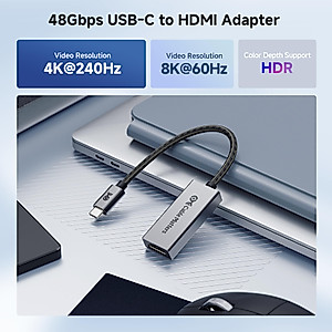 Cable Matters 48Gbps USB C to HDMI 2.1 Adapter, Supports 8K 60Hz / 4K 240Hz HDR, Thunderbolt 4 to HDMI 2.1, HDMI 2.1 to USB C Adapter, Compatible with Thunderbolt 5 - Max Resolution on Mac is 4K@60Hz