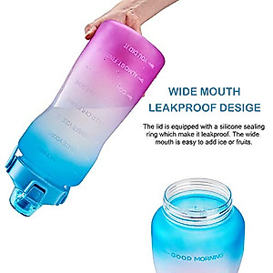 EYQ Half Gallon/64 oz Water Bottle with Time Marker, Carry Strap and Motivational Quote, Leak-Proof Tritan BPA-Free, Ensure You Drink Enough Water for Fitness, Gym, Camp, Sports(Green/Purple Gradient)