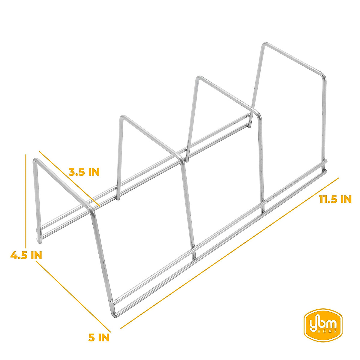 YBM Home Wire Dish Storage Rack for Plates, Cutting Boards, Bakeware, Pots and Pans, Serving Trays, Lids, and Other Cookware, 3 Section Plate Holder for Cabinets and Cupboards, Silver 2552