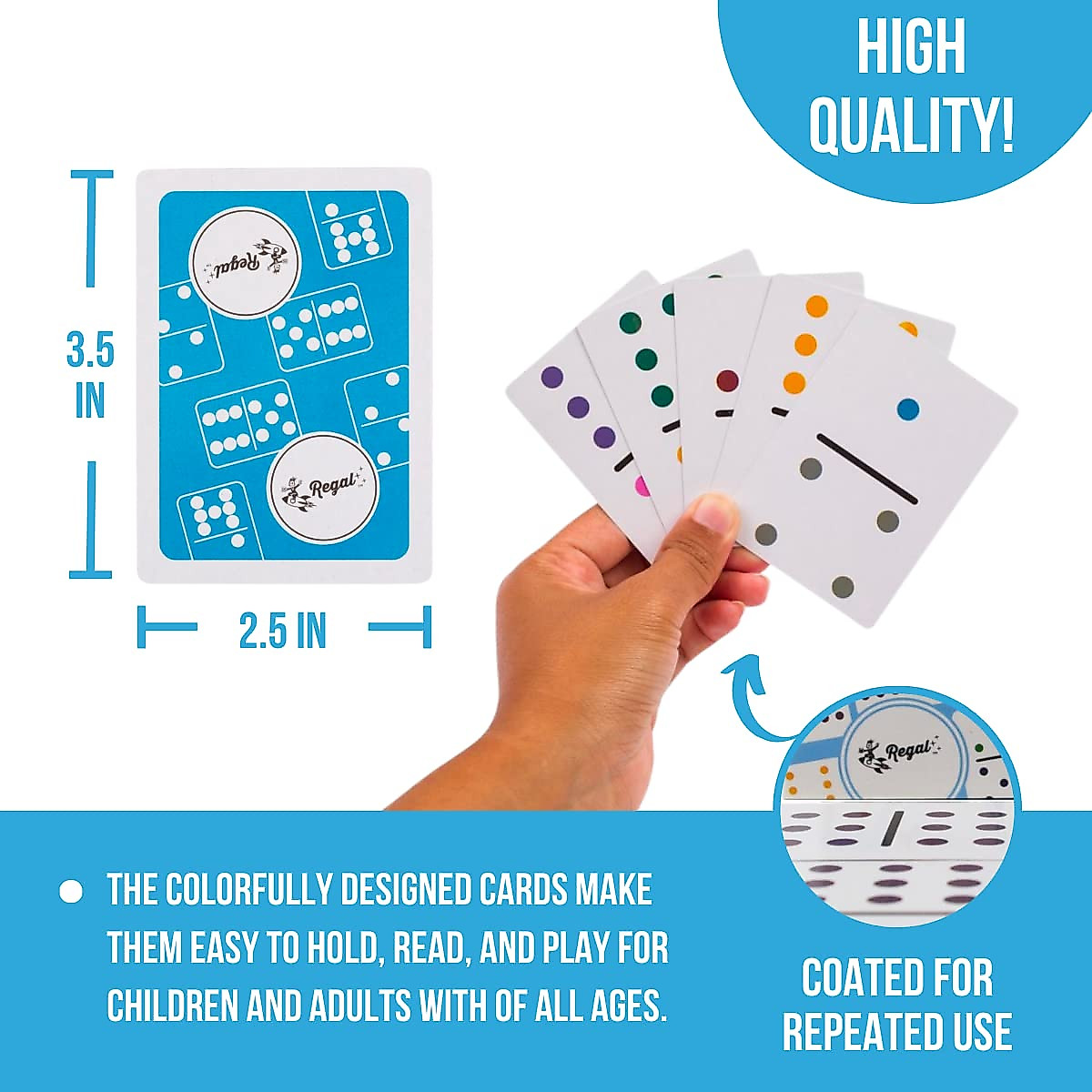 Regal Games - Double 9 Domino Playing Cards - Colored Dots Deck - Family-Friendly Domino Card Game - 2-8 Players - Ages 8+ - 55 Card Deck - 3.5” x 2.5”