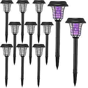12 Pack Solar Bug Zapper LED Mosquito Killer Outdoor Waterproof Mosquito Zapper Fly Repellent 2 in 1 Mosquito and Insect Zapper Waterproof Solar Mosquito Killer Light for Indoor Outdoor Use