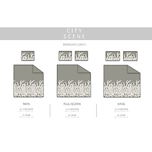 City Scene - Full/Queen Duvet Cover Set, Cotton Bedding with Matching Shams, Softens with Each Wash (Branches Grey, Full/Queen)