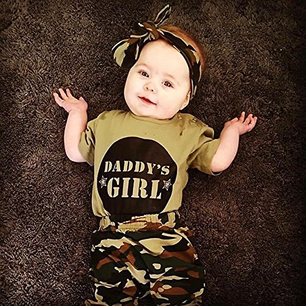 2 Styles Daddy’s Baby Boy Girl Camouflage Short Sleeve T-Shirt Tops+Green Long Pants Outfit Casual Outfit (18-24 Months, Baby Girl)