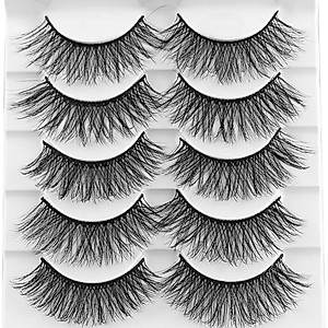 outopen 3D Mink Lashes Natural Wispy False Eyelashes 15mm Fluffy Long Eye Lashes Eye Makeup Tools 5 Pairs Pack(Q1 | 13-15MM)