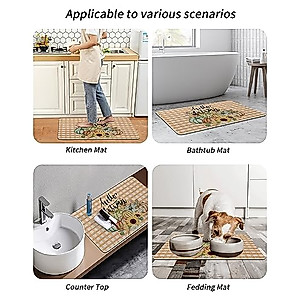Bathroom Floor Shower Mat, Non-Slip Small Rugs - Easy to Clean, Hello Autumn Thanksgiving Pumpkin Sunflower Daisy Pattern Durable Bath Rug 20"x32" Washable Quick Dry Mats for Bathtubs