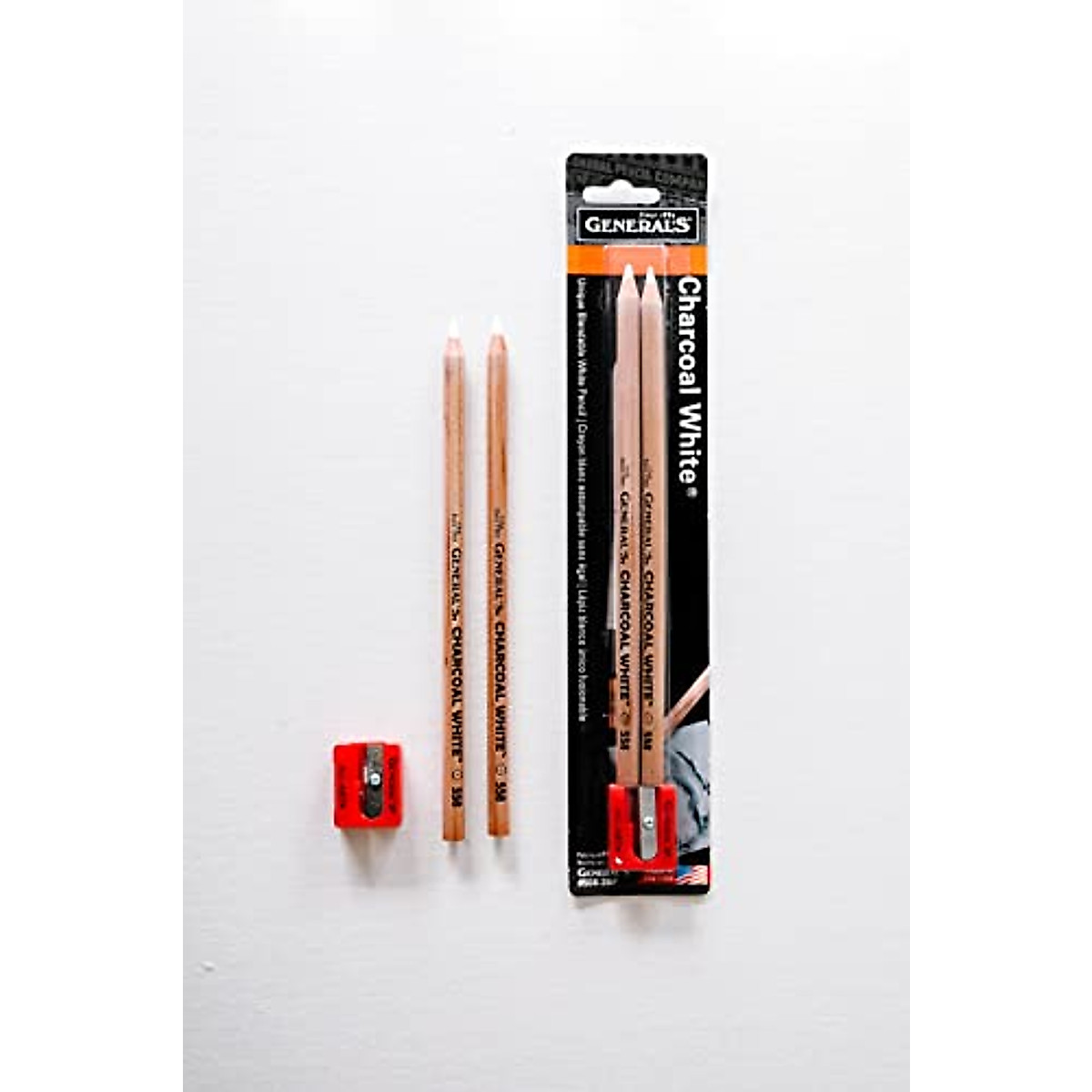 GENERAL'S Charcoal Drawing Set, White/Black, Set of 4 Pencils and 1 Eraser - 321742