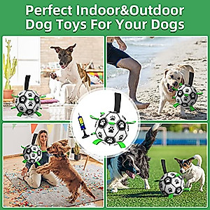 QDAN Dog Soccer Balls Toy with Bell Inside, Outdoor Interactive Dog Toys for Tug of War, Puppy Birthday Gifts, Dog Water Toy, Durable Ropes Squeaky Soccer Dog Ball for Small and Medium Dogs （6 INCH）
