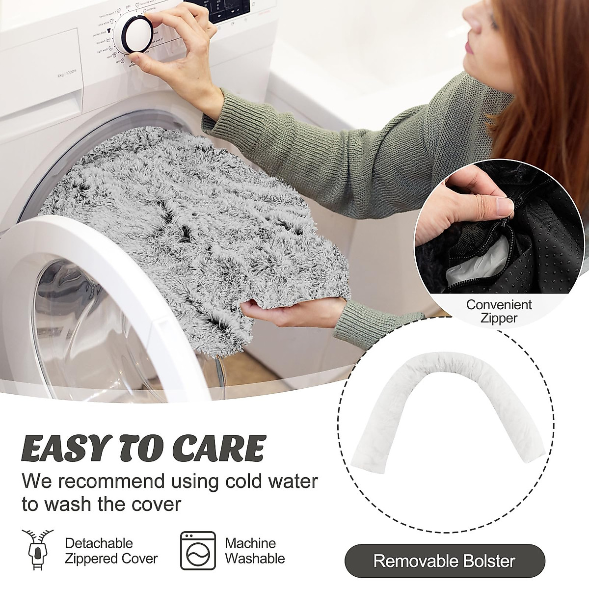 Giantex Calming Dog Bed - Fluffy Plush Pet Bed for Couch, Removable Washable Cover, Soft Neck Bolster, Dog Sofa Bed Furniture Protector Mats for Dogs Cats (Light Gray, Large - 47'' x 45'' x 7'')