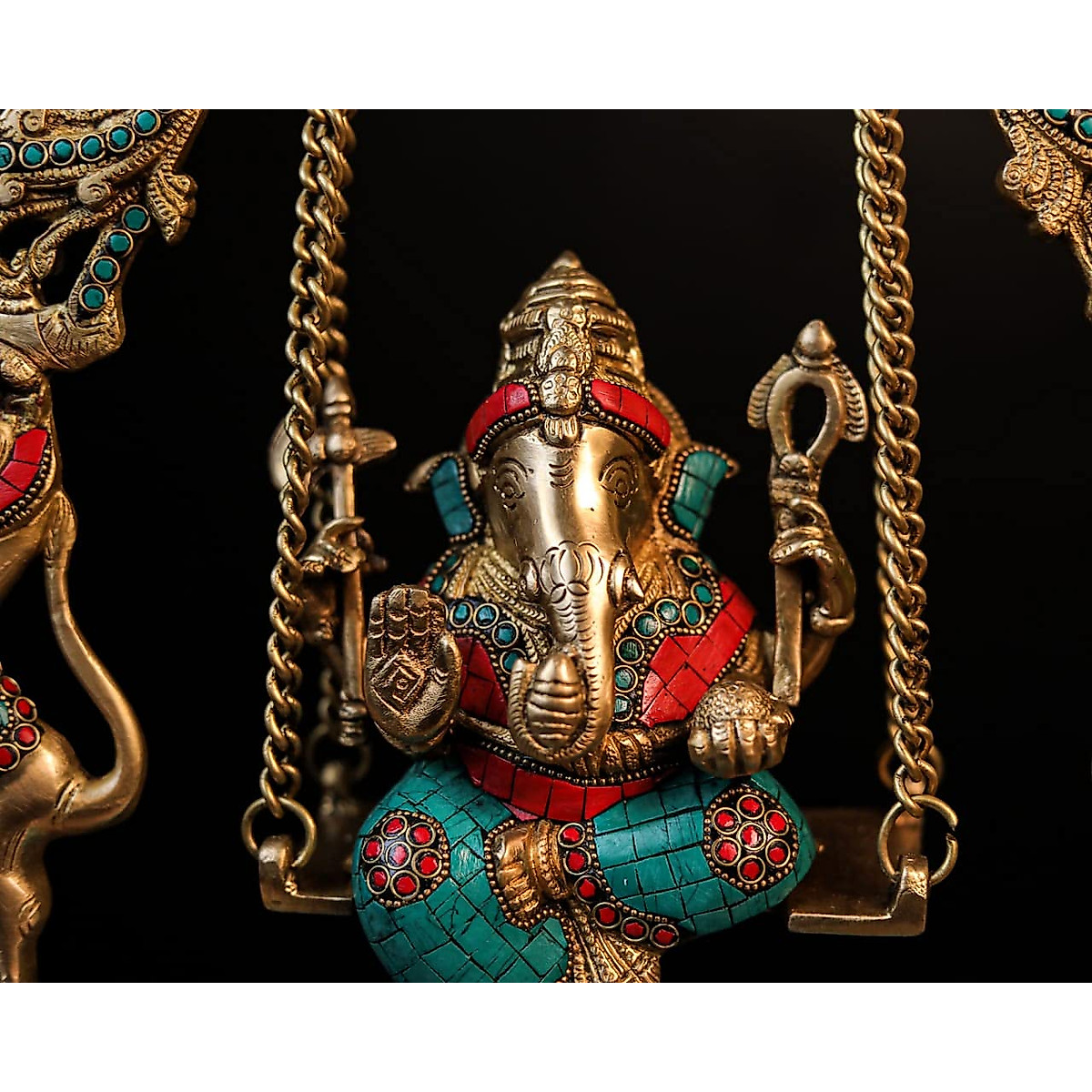 SHIVAJI ARTS Brass Ganesha Statue on Swing, 20 Inch Big Large Ganesh Idol on Jhoola in Brass, Swinging Ganesh Idol, Jhula Ganesh Murti, Showpiece