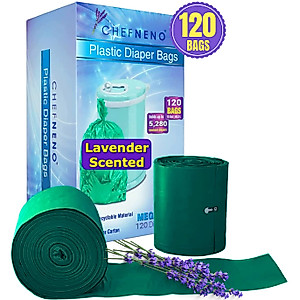 Disposable Diaper Pail Refill Plastic Bag (120 count) Compatible with Ubbi Diaper Bag Pail 13 Gallon Capacity Green Eco-friendly Diaper Pail Bag (120 ct., Lavender Scented)
