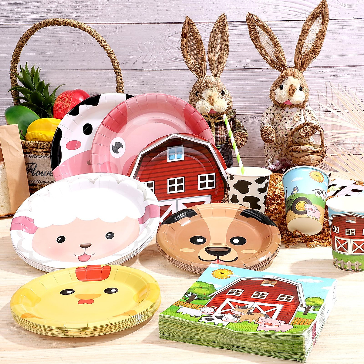 Xiangqu 170 Pcs Farm Animals Plates and Napkins Set, Barn Theme Farm Animals Party Supplies Include Plates,Napkins and Cups Farm Birthday Decorations for Kids Birthday, Baby Shower