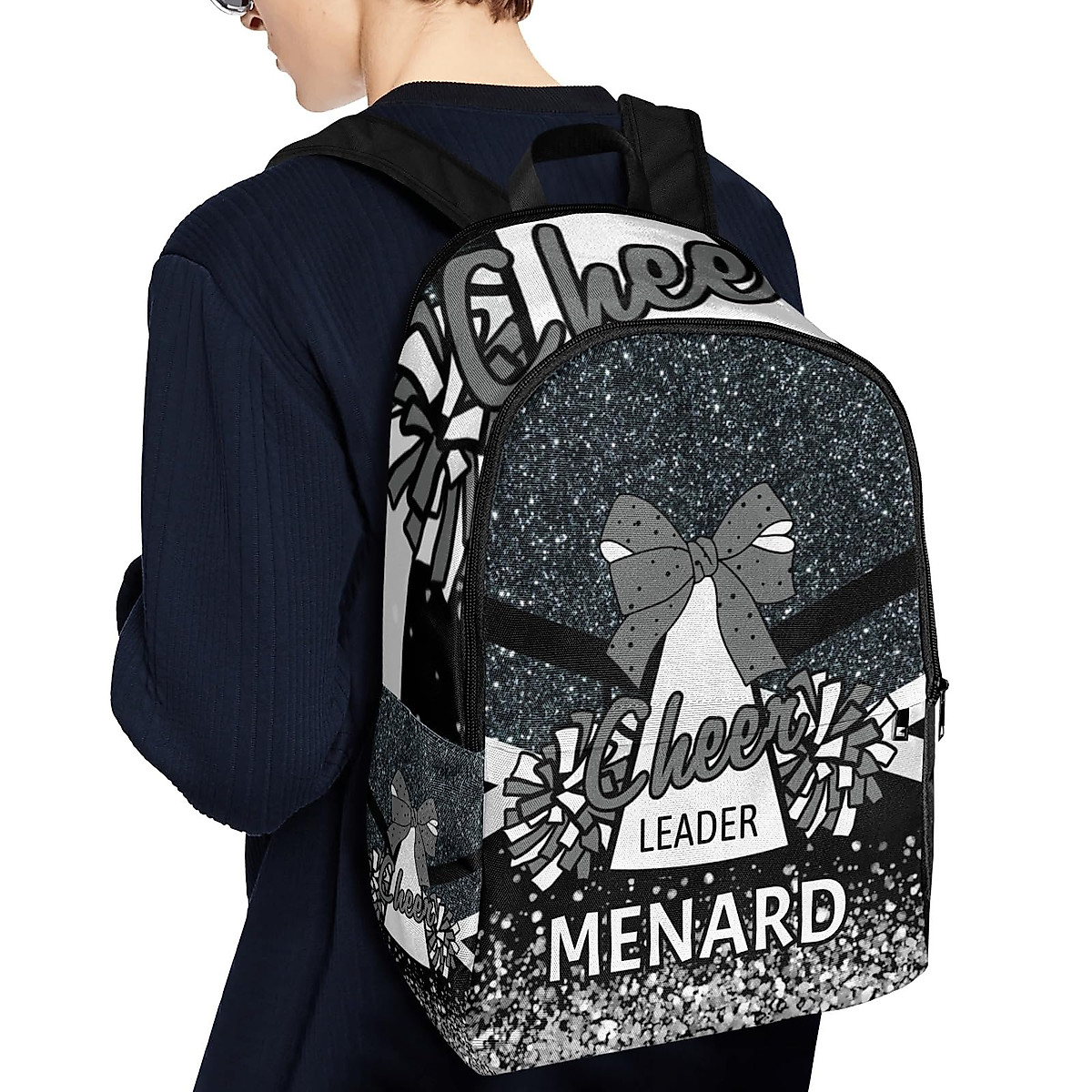 SunFancy Personalized Kid Bag Backpack,Cheerleader Black Custom Kid's Schook Bag Bookbag for Boy Girl Teen Children