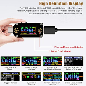 MakerHawk USB Power Meter, TC66 USB Tester Type C USB Voltage Meter and Current Tester, 0.96 Inch IPS Color LCD Display Power Tester Multimeter PD Ammeter Voltmeter QC 2.0 3.0