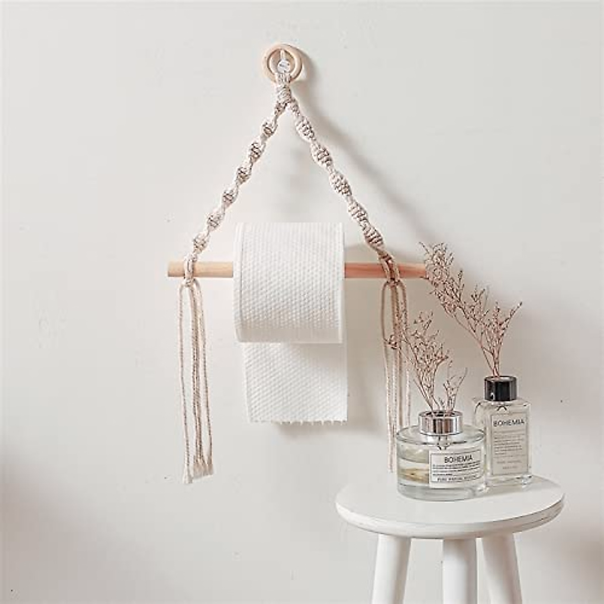 FEEGAR Towel Ring Toilet Paper Holder Dispenser Hand-Woven Tapestry Wall Hanging Bathroom Towel Rack Decoration