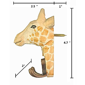 MAGIC WOOD 2PCS Natural Wooden Hooks Animal Creative Wall Mounted Art Décor Hat Coat Towel Hanger Gift (Lion)