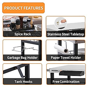 PIZZELLO Outdoor Grill Cart Three-Shelf Pizza Oven Stand Table with Wheels Dining Cart Table for Outside Patio, Movable Kitchen Cooking Prep Table BBQ Cart with 34"x 21" Stainless Steel Tabletop