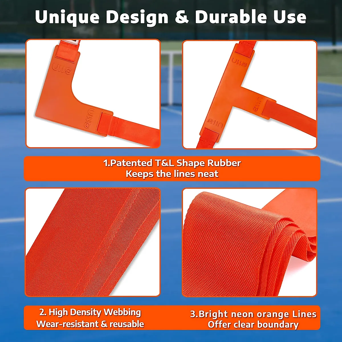 A11N Pickleball Court Marking Kit - Temporary Pickleball Boundary Lines in Standard Court Dimensions, No Measurement Required, Neon Orange